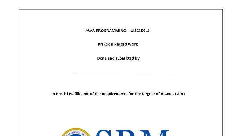 Java Programming Practical Record (UIS23D01J) - B.Com (ISM) - Studocu