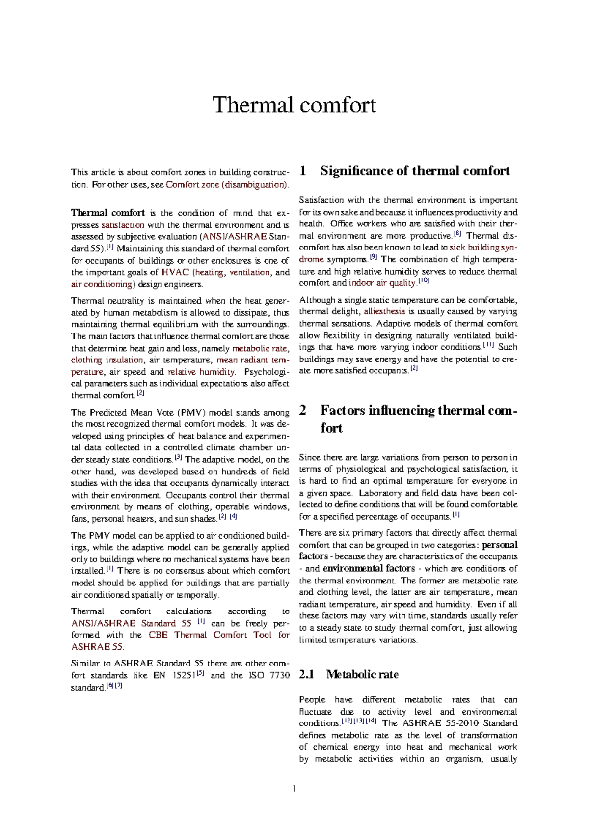 Thermal Comfort: Key Factors and Models (ASHRAE 55) - Studocu
