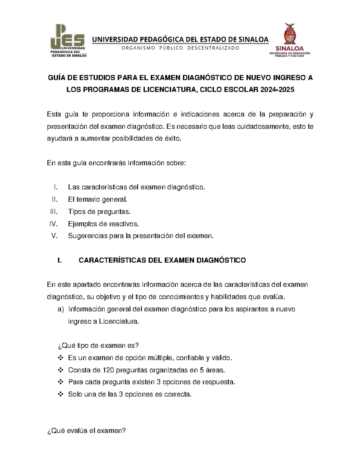 Guía de Estudios para el Examen Diagnóstico 2024-2025 - Studocu