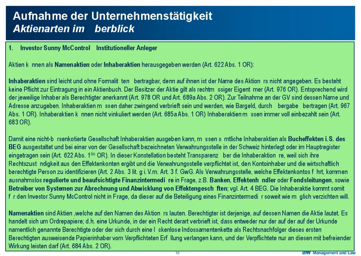 Zusammenfassung Unternehmensrecht: Zwingendes und Dispositives Recht ...