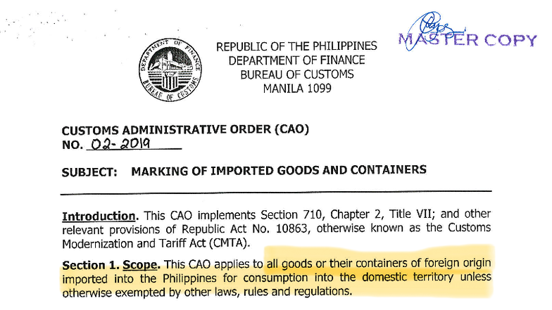 TM 416 C Customs Administrative Order on Marking Imported Goods - Studocu