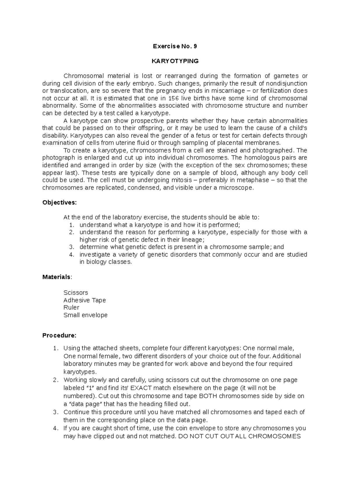 Lab 9: Karyotyping Techniques and Analysis - Group 5 2BSBio A - Studocu