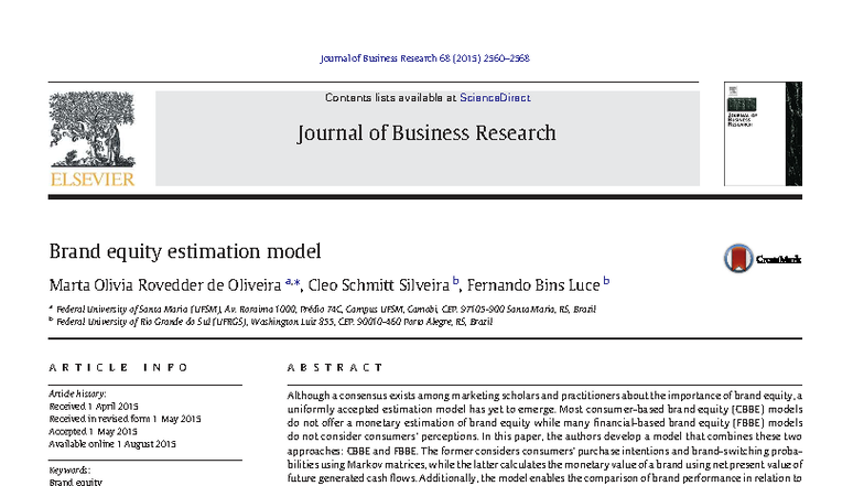 Brand Equity Estimation Model: Integrating CBBE and FBBE Approaches ...