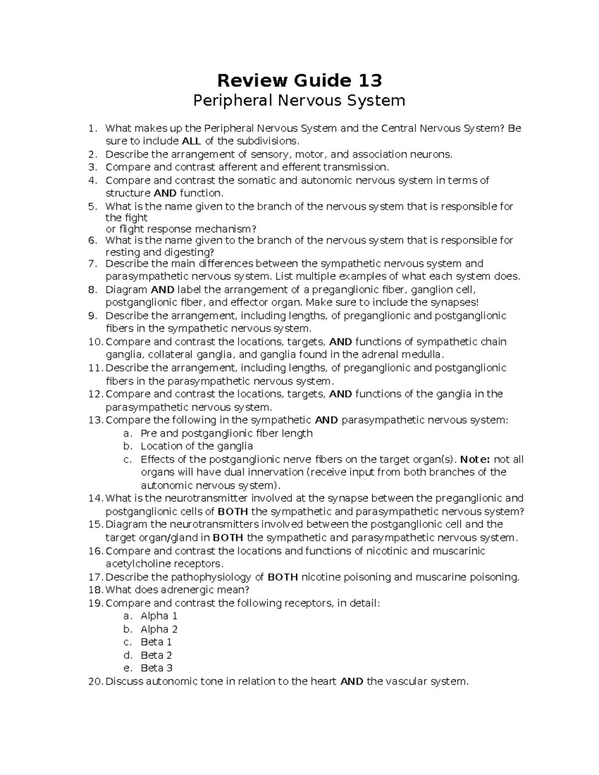 Review Guide 13 Peripheral Nervous System - What makes up the ...