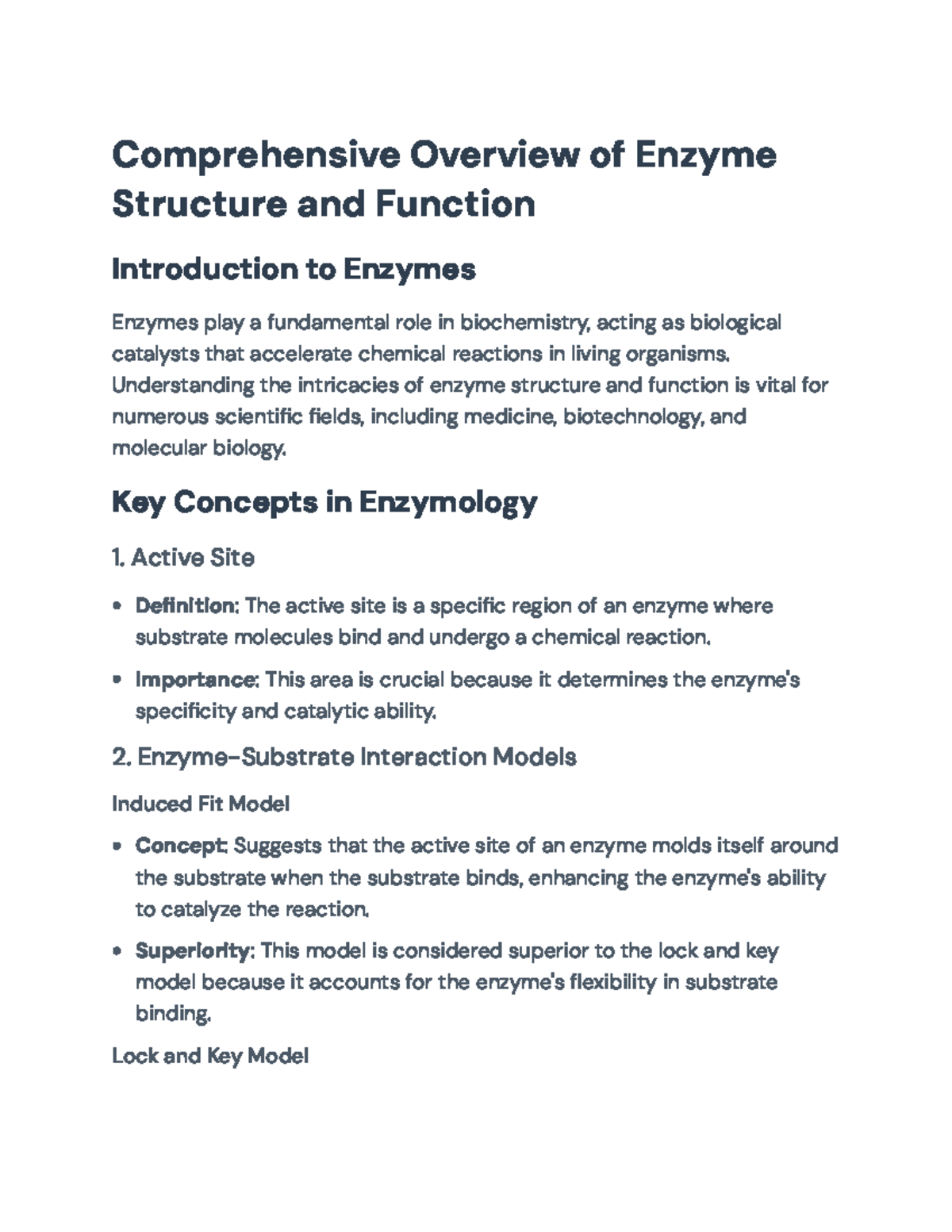 Comprehensive Overview of Enzyme Structure and Function (BIOL 101) - Comprehensive Overview of ...