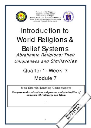 Iwrbs Q1 Mod5 Christianity - Intro d uc tio n to Wo rld Re lig io ns & Be lie f Syste m s Re p ...