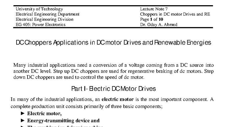 EG 405: Power Electronics Lecture Note 7 - DC Choppers in Motor Drives ...
