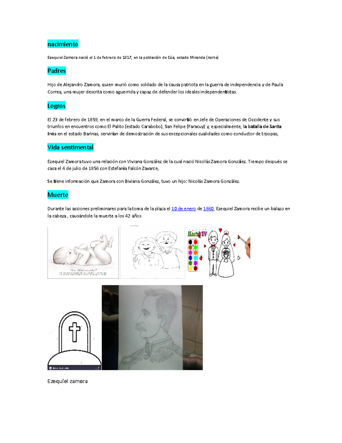 Mapa mental sobre Ezequiel Zamora Argüello - nacimiento Ezequiel Zamora nació el 1 de febrero de ...