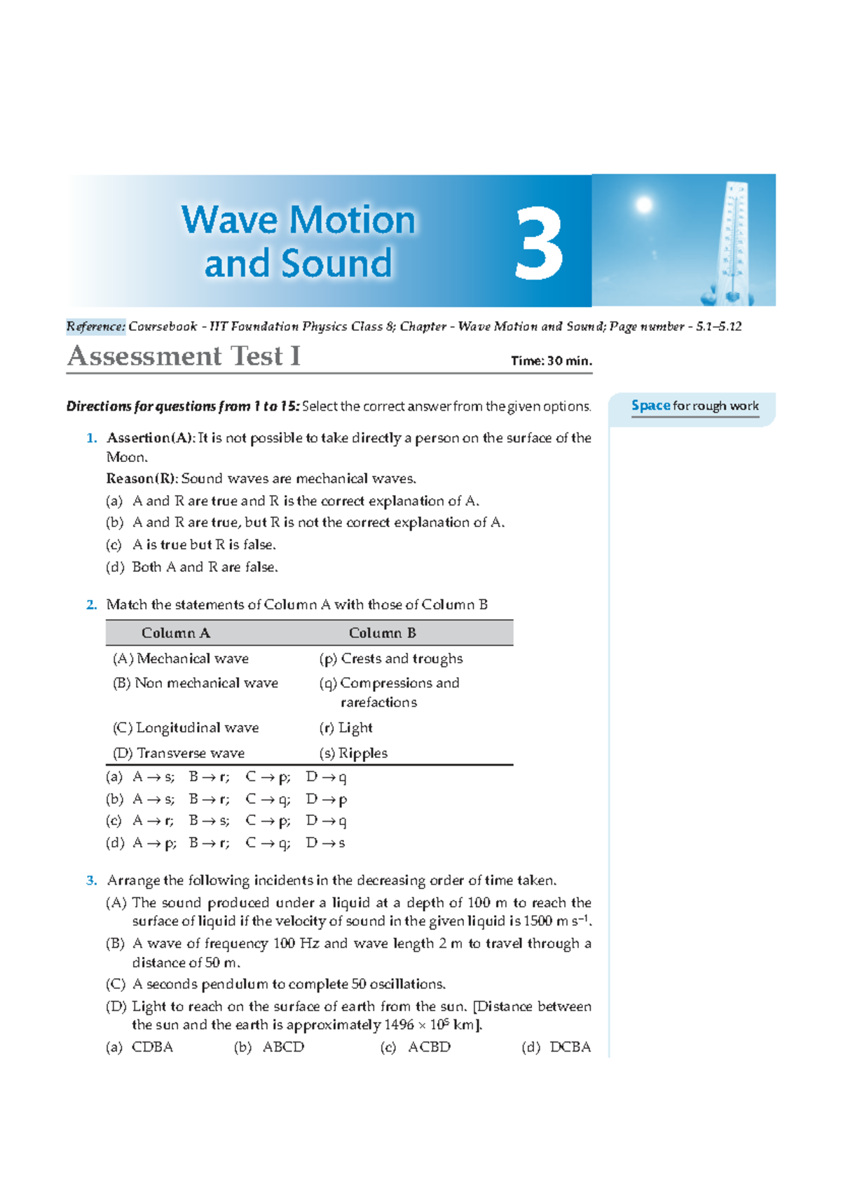 Assessment Test I & II on Wave Motion and Sound (IIT Foundation Physics ...
