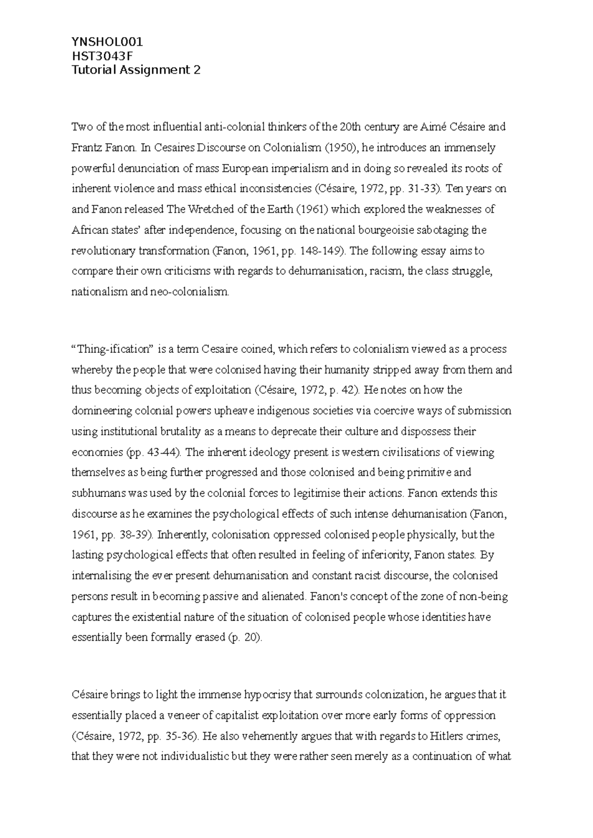 Tutorial 1....... - HST3043F Tutorial Assignment 2 Two of the most influential anti-colonial ...