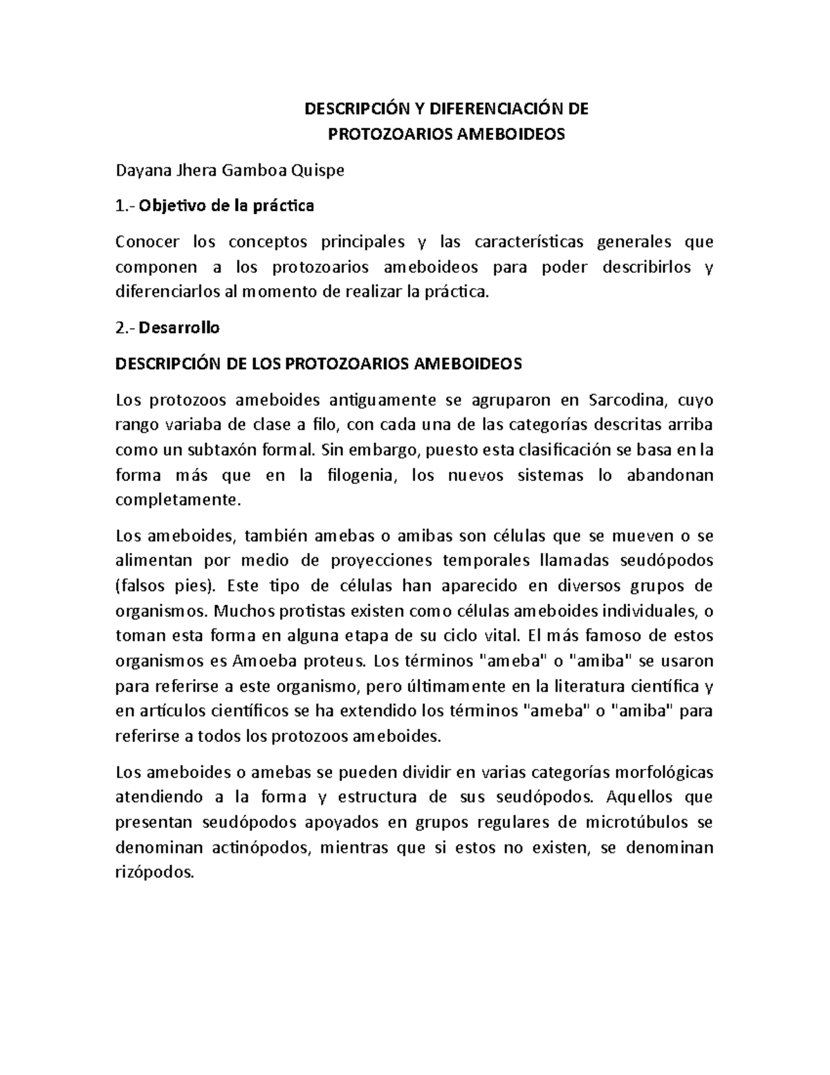 5º informe parasitologia DESCRIPCIÓN Y DIFERENCIACIÓN DE PROTOZOARIOS ...