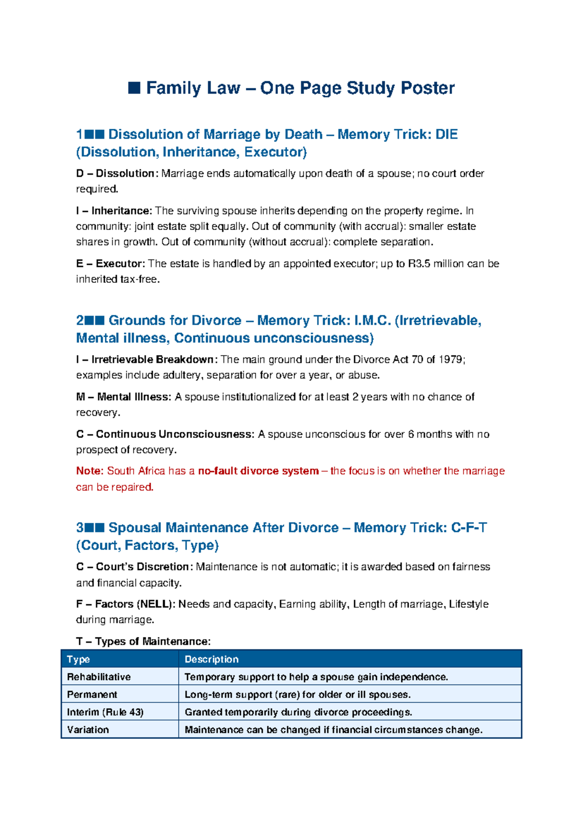 Family Law 101: Key Concepts on Divorce & Marriage Dissolution - Studocu