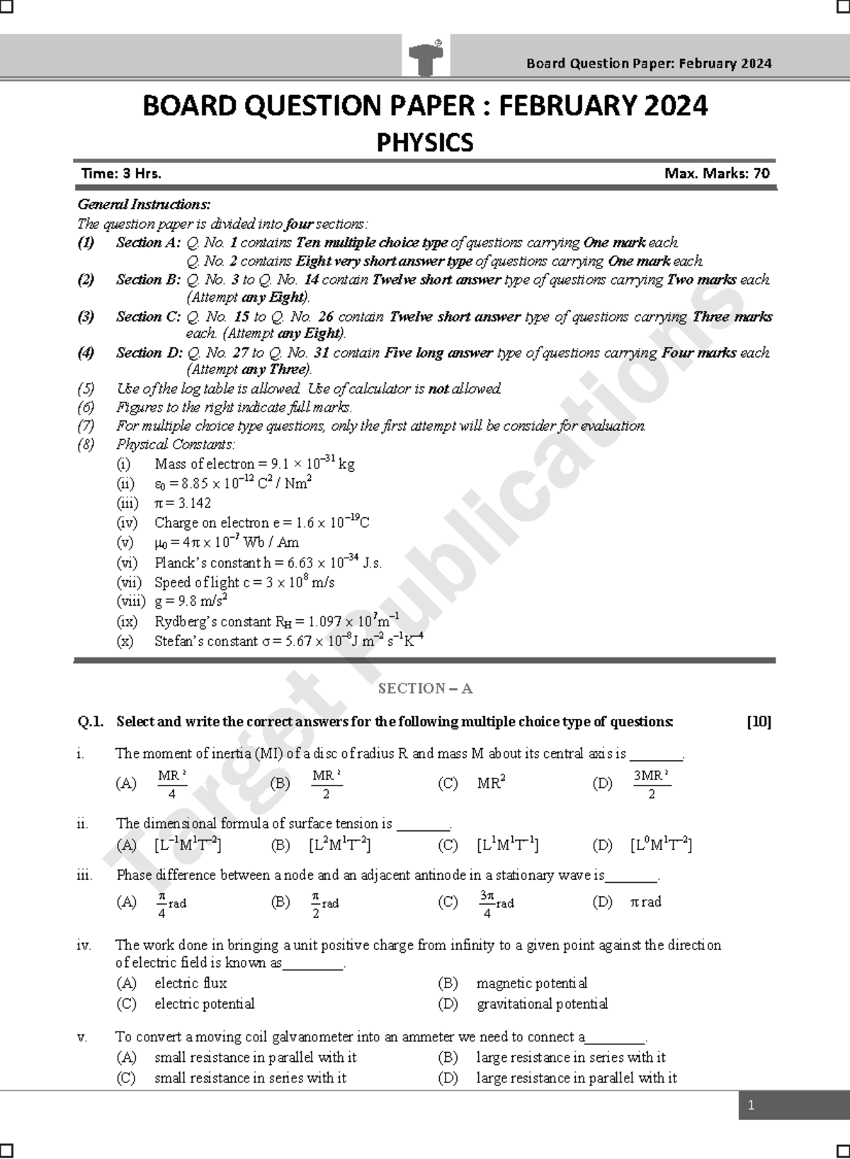 Board Question Paper: Physics February 2024 Exam - Studocu