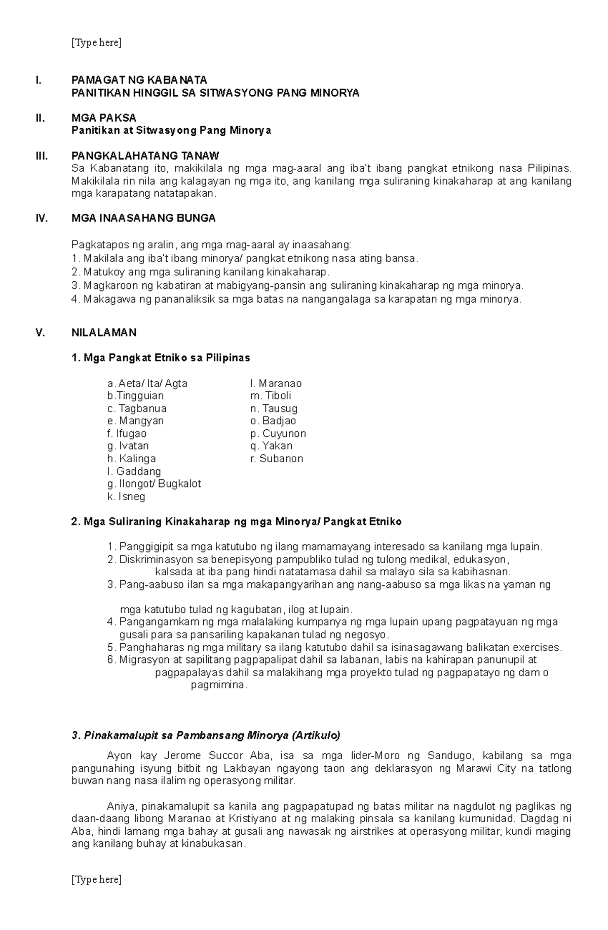 IM 8 Kabanata 8 - Panitikan at Sitwasyong Pang Minorya Lecture Notes ...