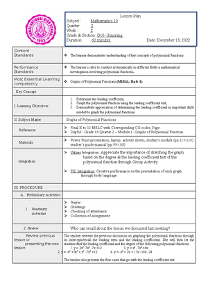 G10 DLL 2ND Quarter - GRADE 10 DAILY LESSON LOG School Cabugan NHS- Palaypay Ext. Grade Level 10 ...