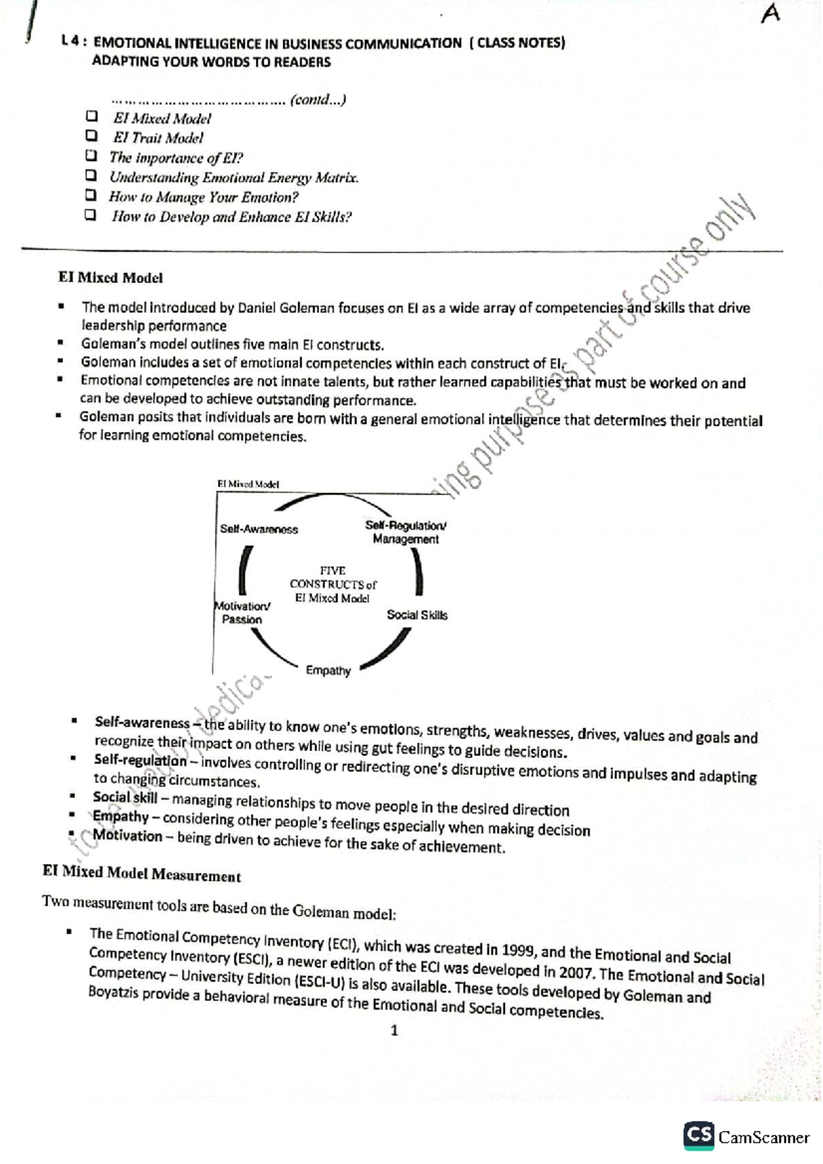 L4: EMOTIONAL INTELLIGENCE IN BUSINESS COMMUNICATION (LECTURE NOTES ...