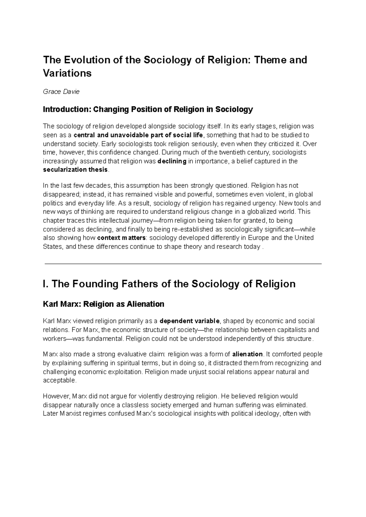 Sociology of Religion: Evolution and Key Theorists - Grace Davie - Studocu