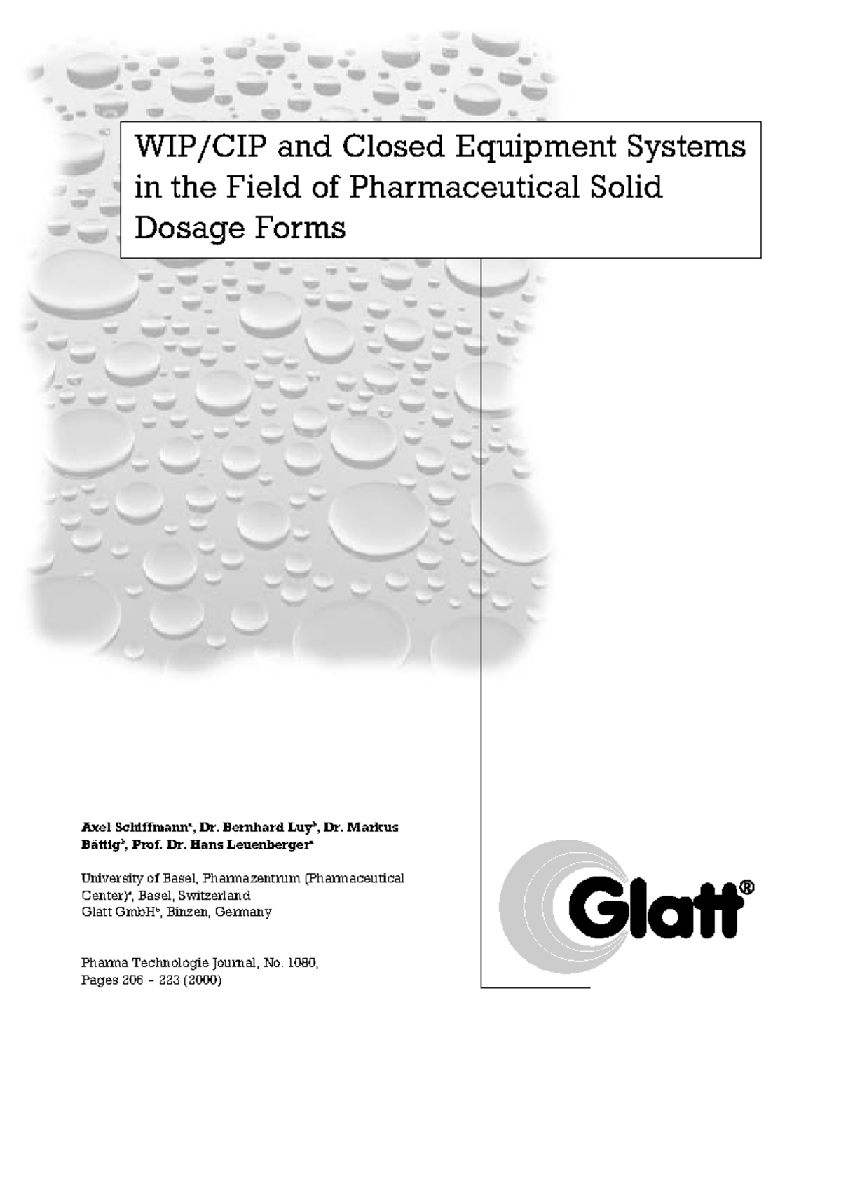 Title: WIP and CIP Cleaning in Pharmaceutical Solid Dosage Forms - Studocu
