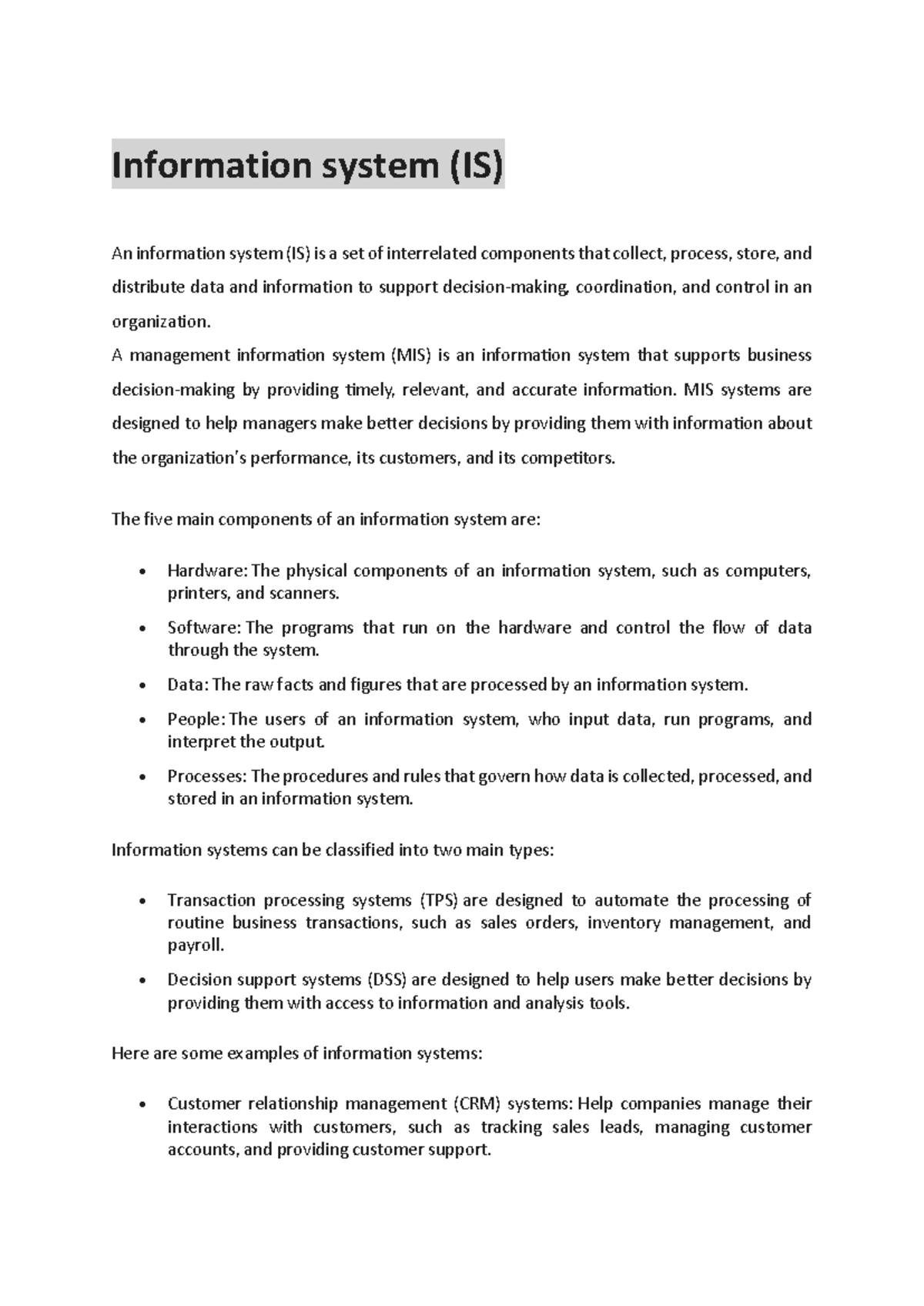 MIS-Section A: Understanding Information Systems and Their Impact - Studocu