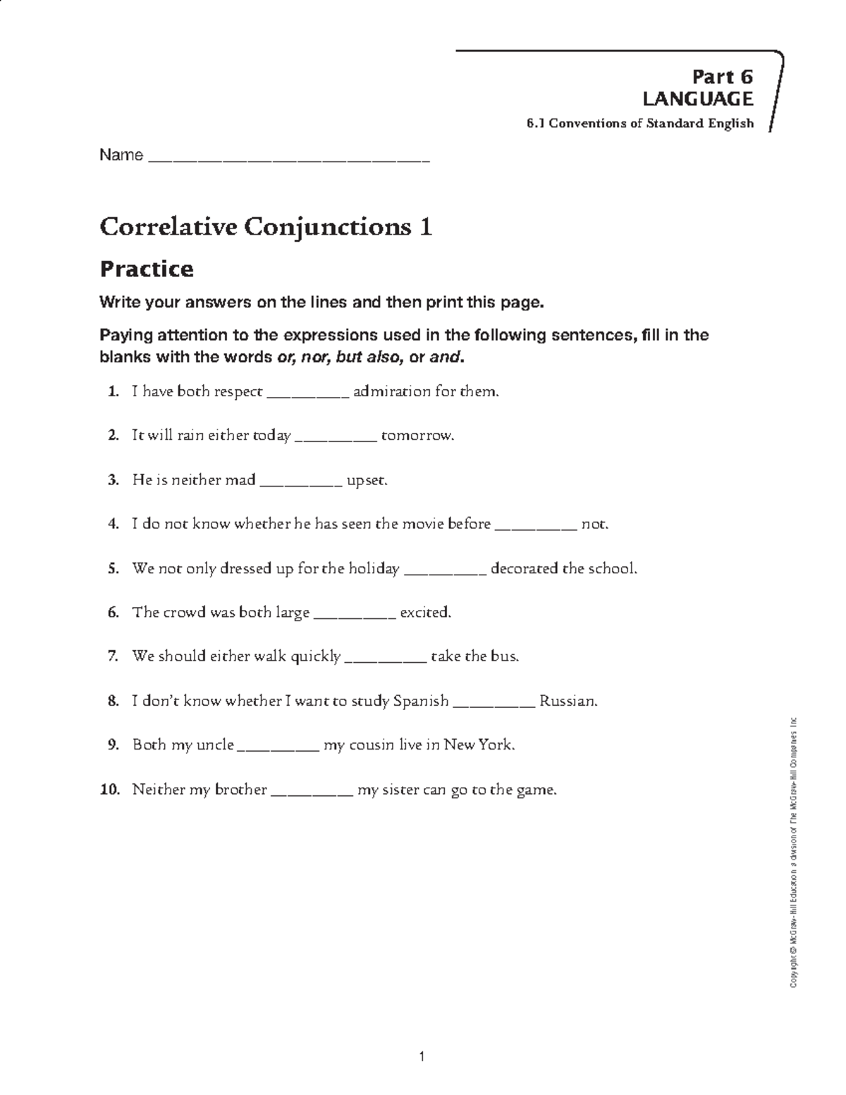 Correlative Conjunctions Practice - Language 6.1 - Studocu