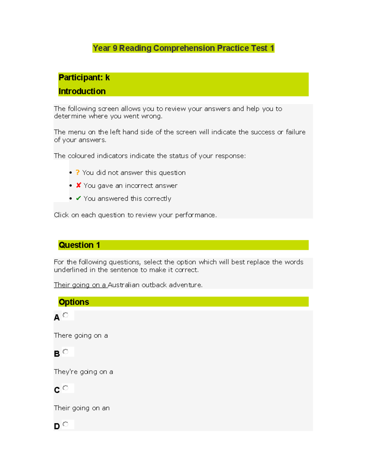 Year 9 Reading Comp. Practice Test 1: Answer Review Guide - Studocu
