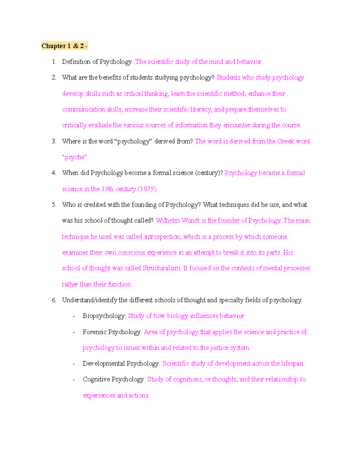 Psychology PSY101 Midterm Study Guide: Key Concepts & Definitions - Studocu