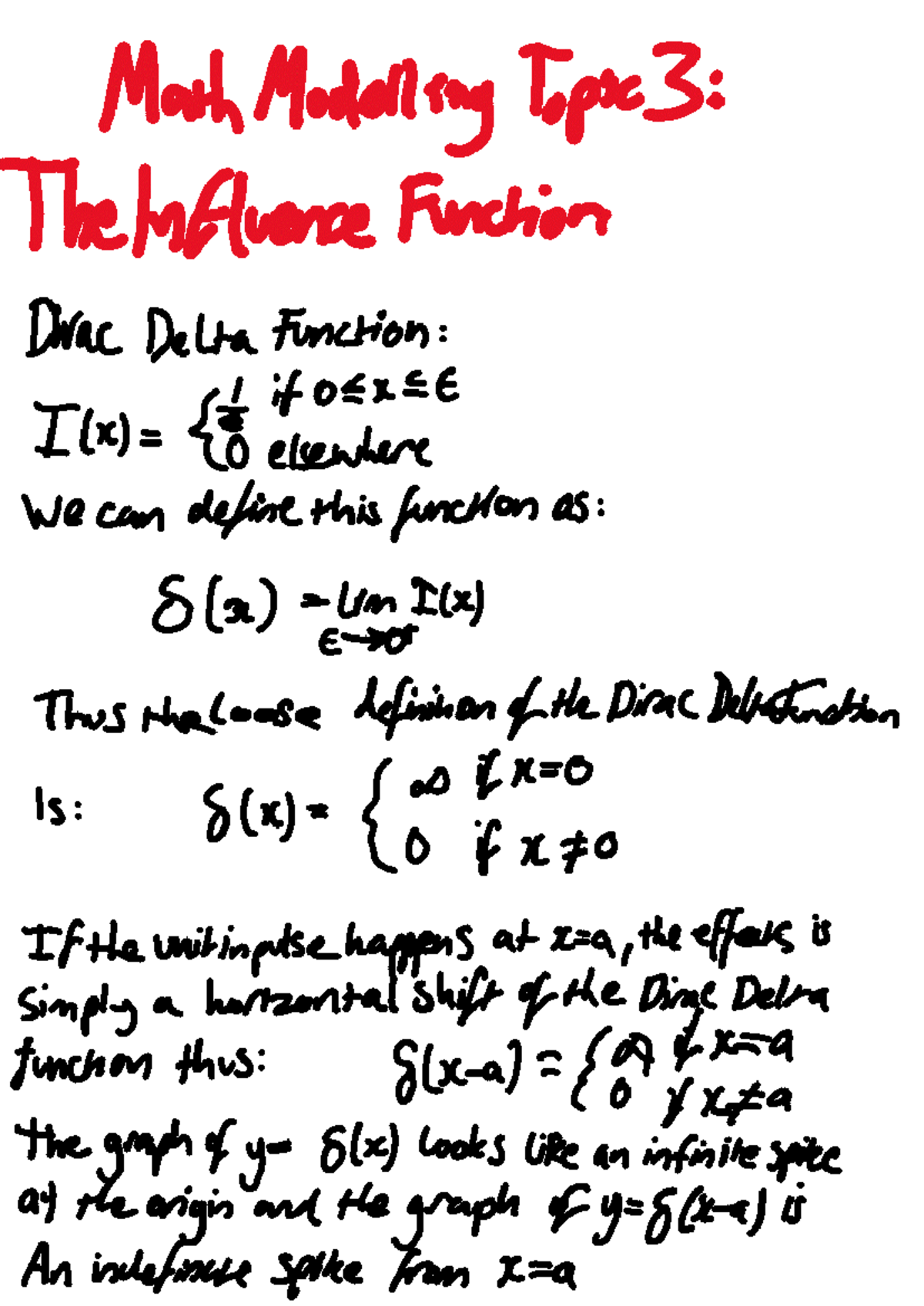 Topic 3 Math Modelling - Math Modalling Topk3: Function Divac Delta Function: if OEXEE elsewhere ...