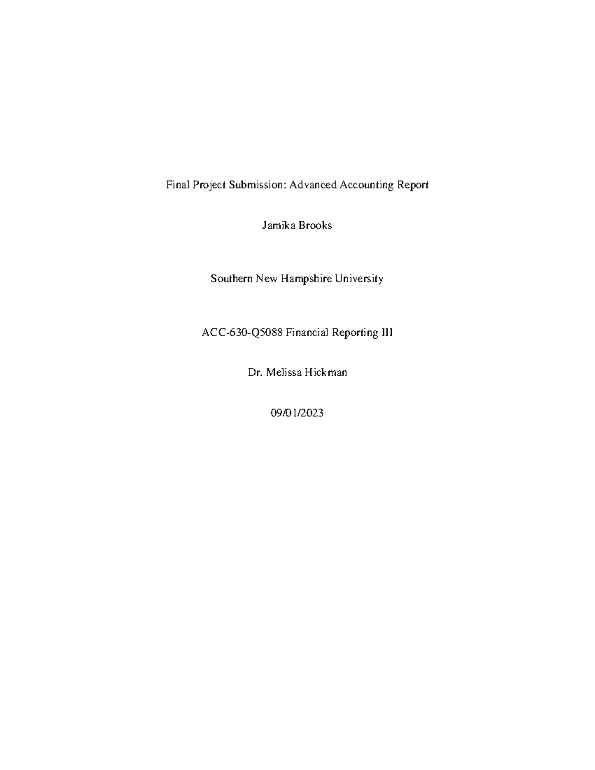 Final project ACC 630 - Final Project Submission: Advanced Accounting ...