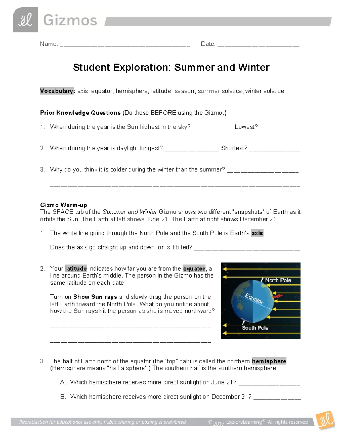 Summer & Winter SE - Earth & Space Science Lab Exploration Guide - Studocu
