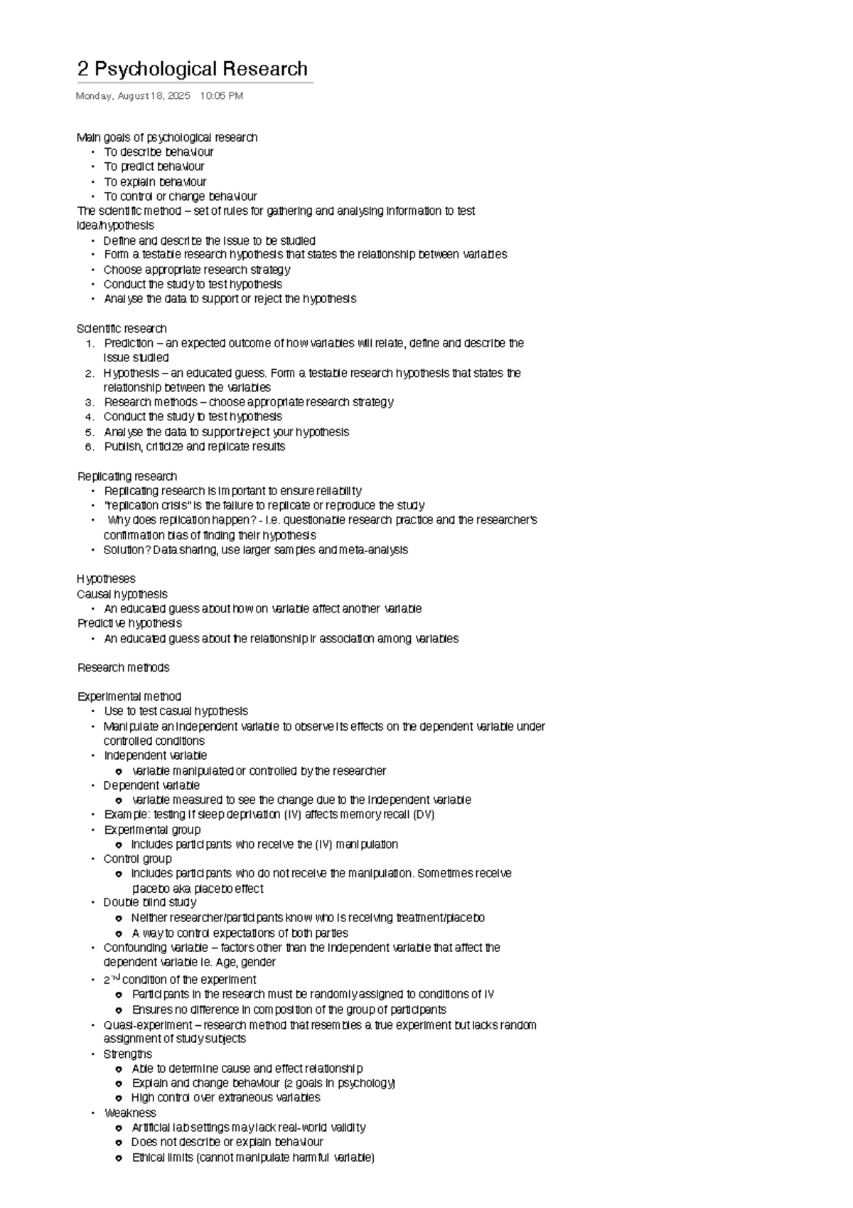 PSY 107 - SU2 Psychological Research Methods and Hypotheses - Studocu
