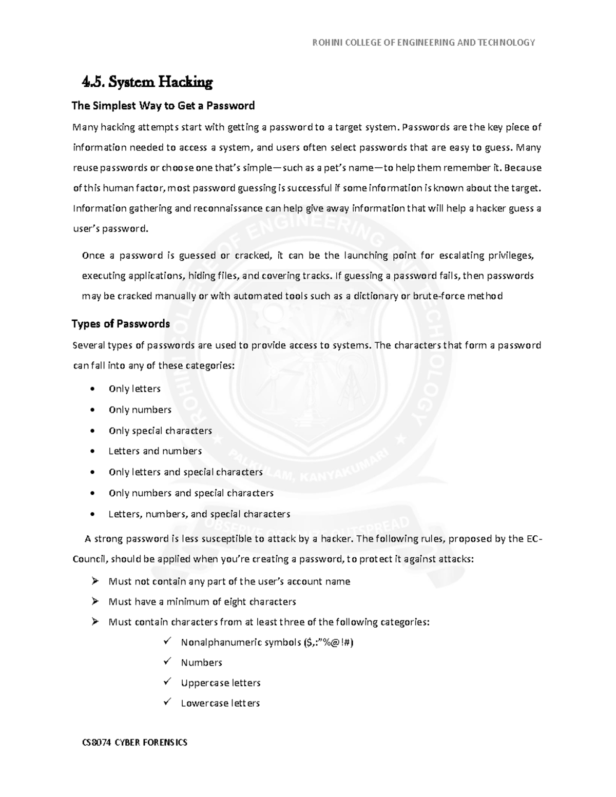 CS8074 Cyber Forensics: System Hacking & Password Attacks Overview ...