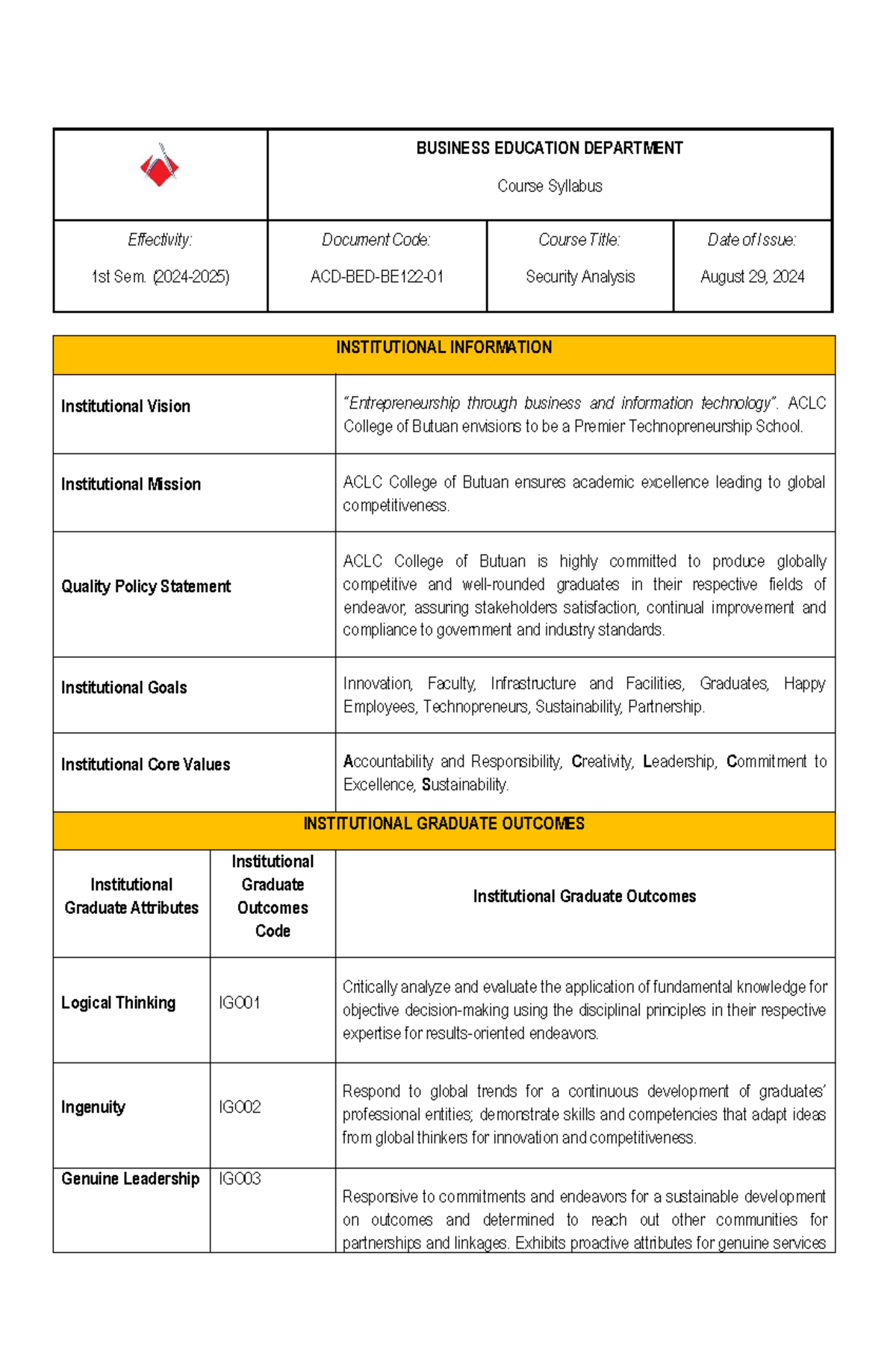 Security Analysis Syllabus BAFM6350 - 1st Sem 2024 - Studocu