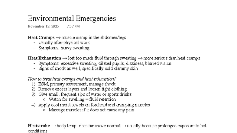 Environmental Emergencies First Aid Guide (ENV 101) - Studocu