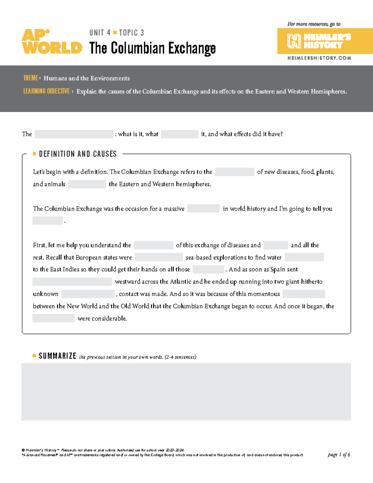 AP World History Unit 4 Topic 3: The Columbian Exchange Notes - Studocu
