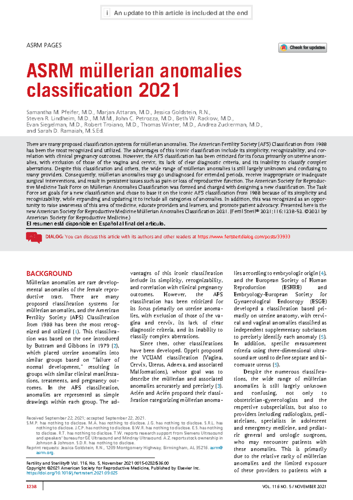 ASRM Müllerian Anomalies Classification: Comprehensive Overview 2021 ...
