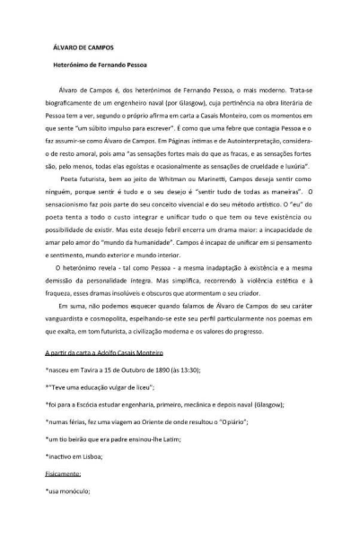 Álvaro de Campos: Heterônimo de Fernando Pessoa - Studocu