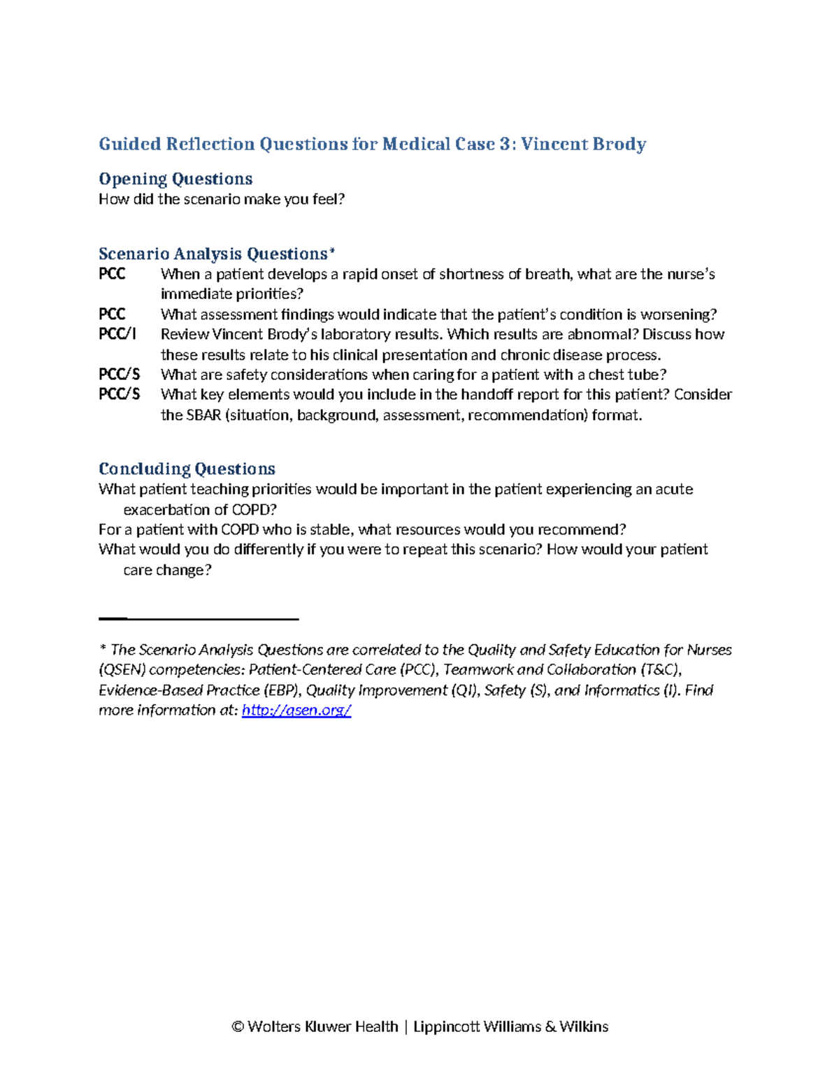Guided Reflection Questions for Medical Case 3: Vincent Brody - Studocu