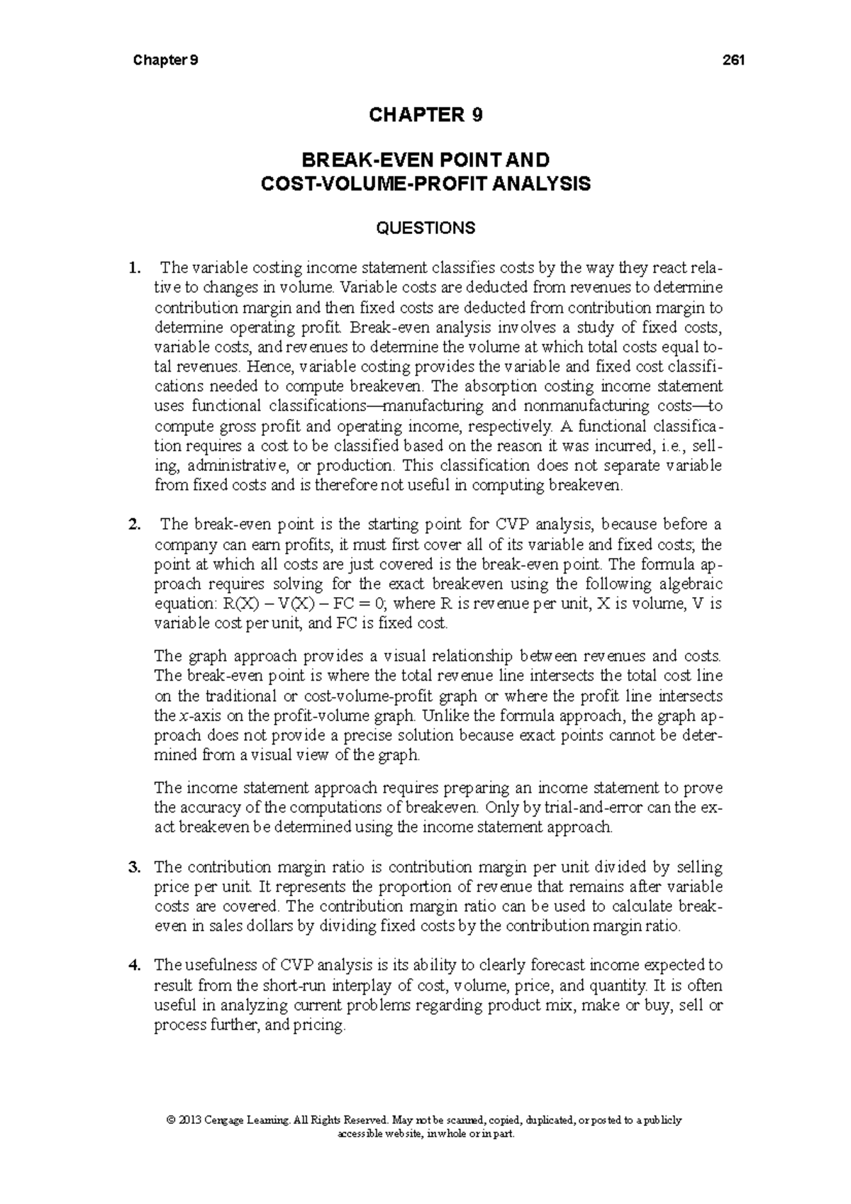 Ch9-Raiborn-SM - SOLUTION MANUAL - CHAPTER 9 BREAK-EVEN POINT AND COST ...