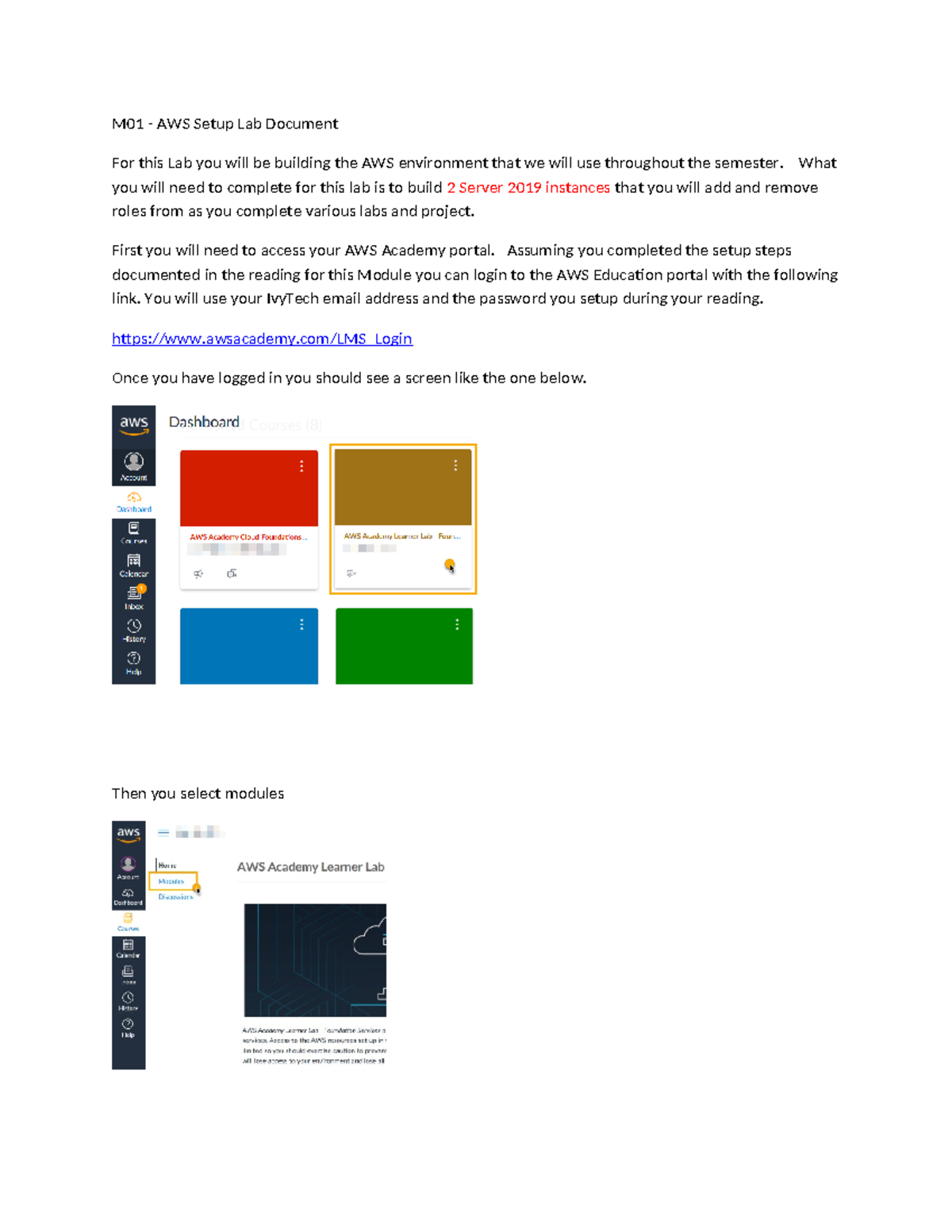 M01 - Part 1 Lab: Building AWS Server 2019 Instances Guide - Studocu