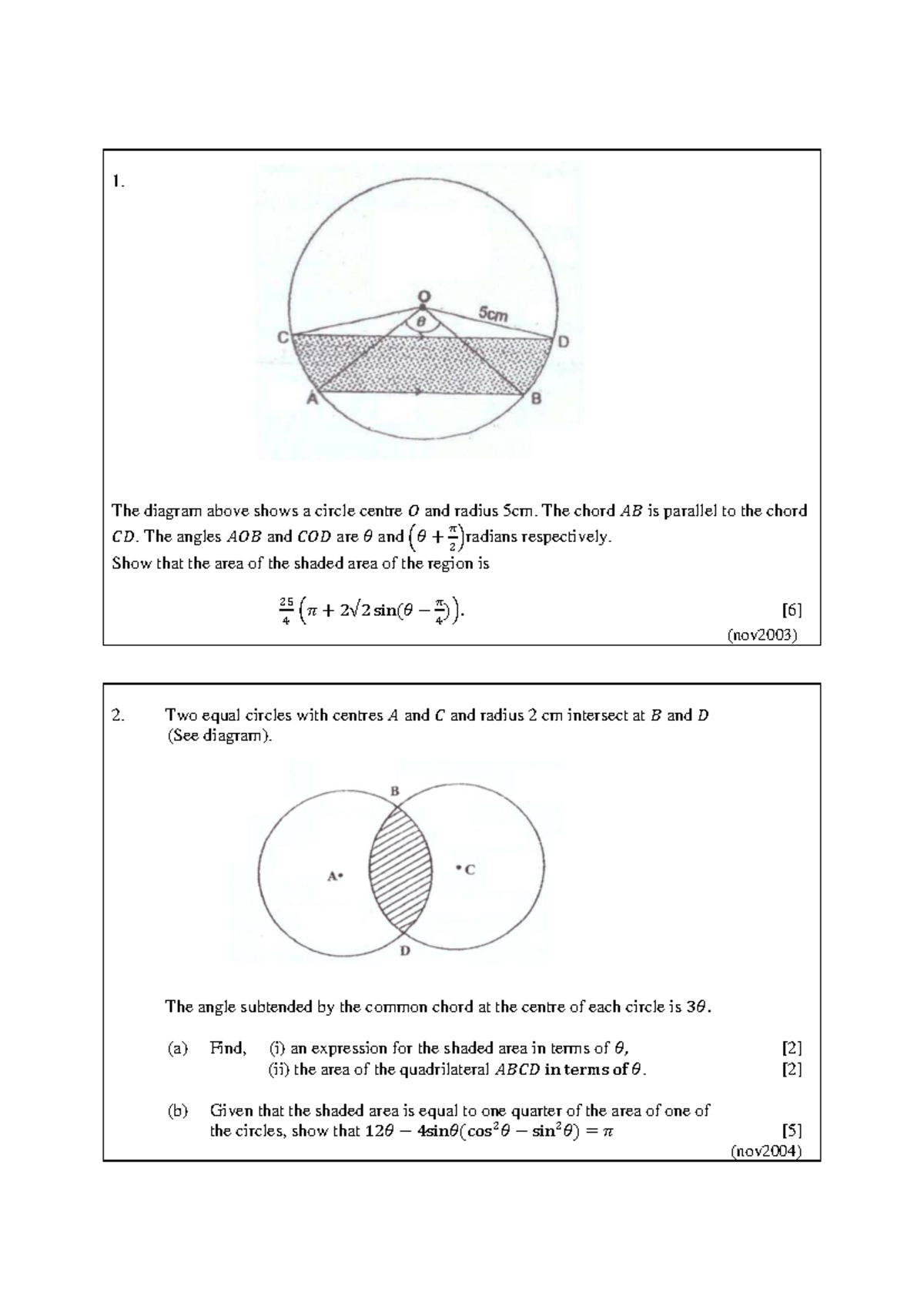 Pure Mathematics: Circle Geometry & Area Calculations (Nov 2003-2007 ...