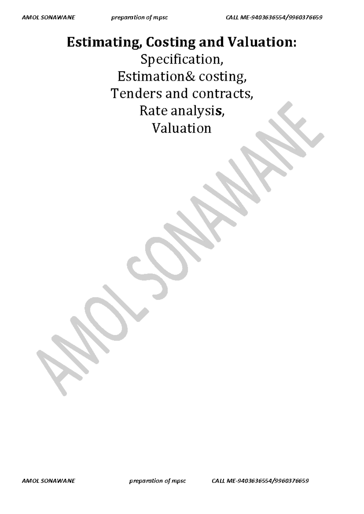 Estimation & Costing Notes for CE 101: Understanding Principles and ...