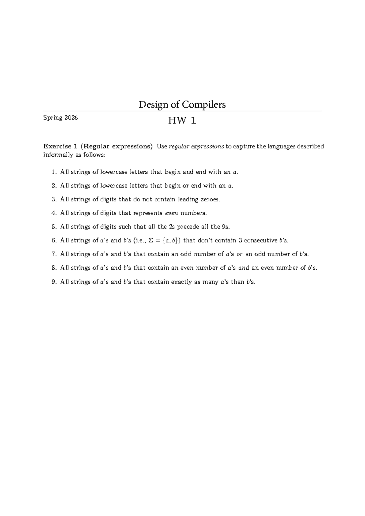 Design of Compilers Spring 2026 HW 1: Regular Expressions Exercise ...