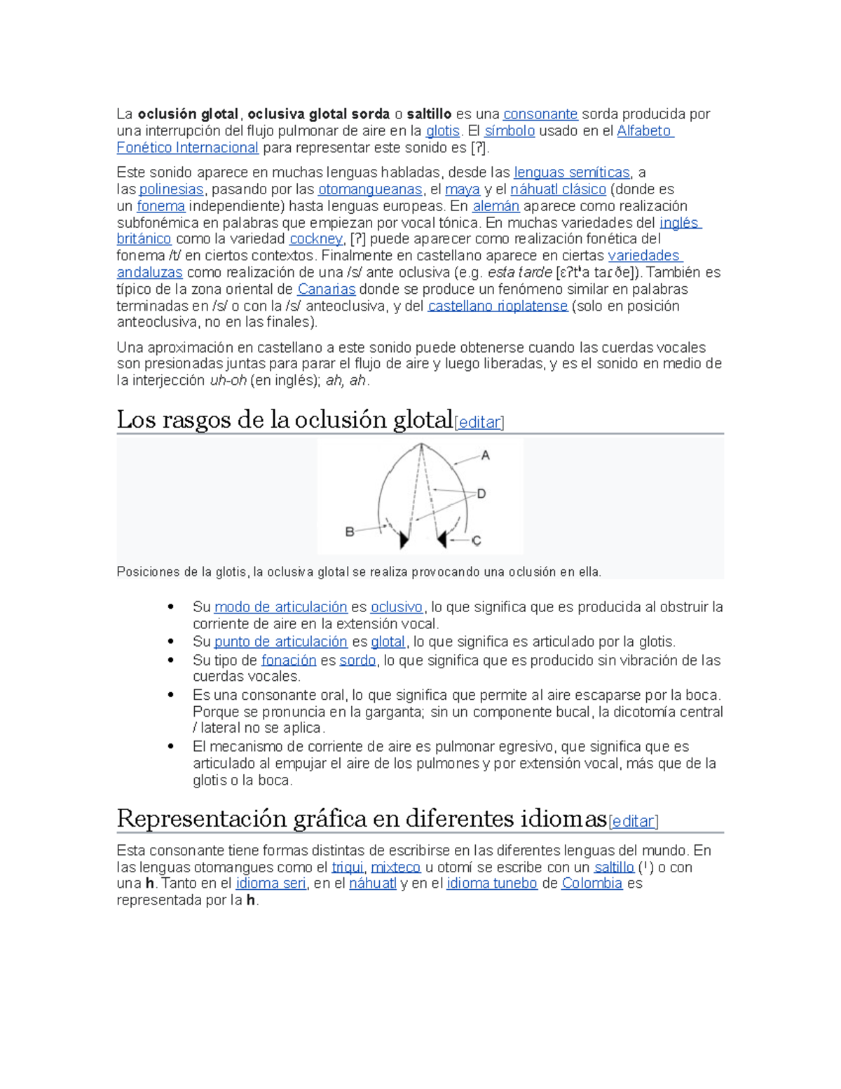 Oclusión Glotal: Características y Ejemplos de Usos en Idiomas - Studocu