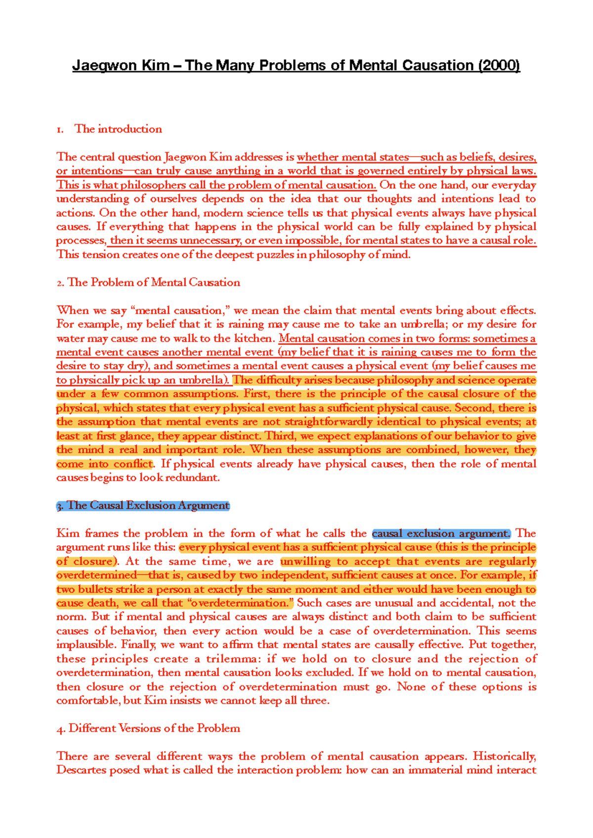 PHIL 101: Jaegwon Kim's Exploration of Mental Causation Issues - Studocu