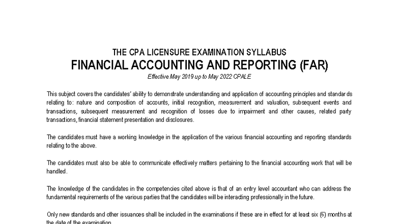 CPA Licensure Exam Syllabus: Financial Accounting & Reporting (FAR ...