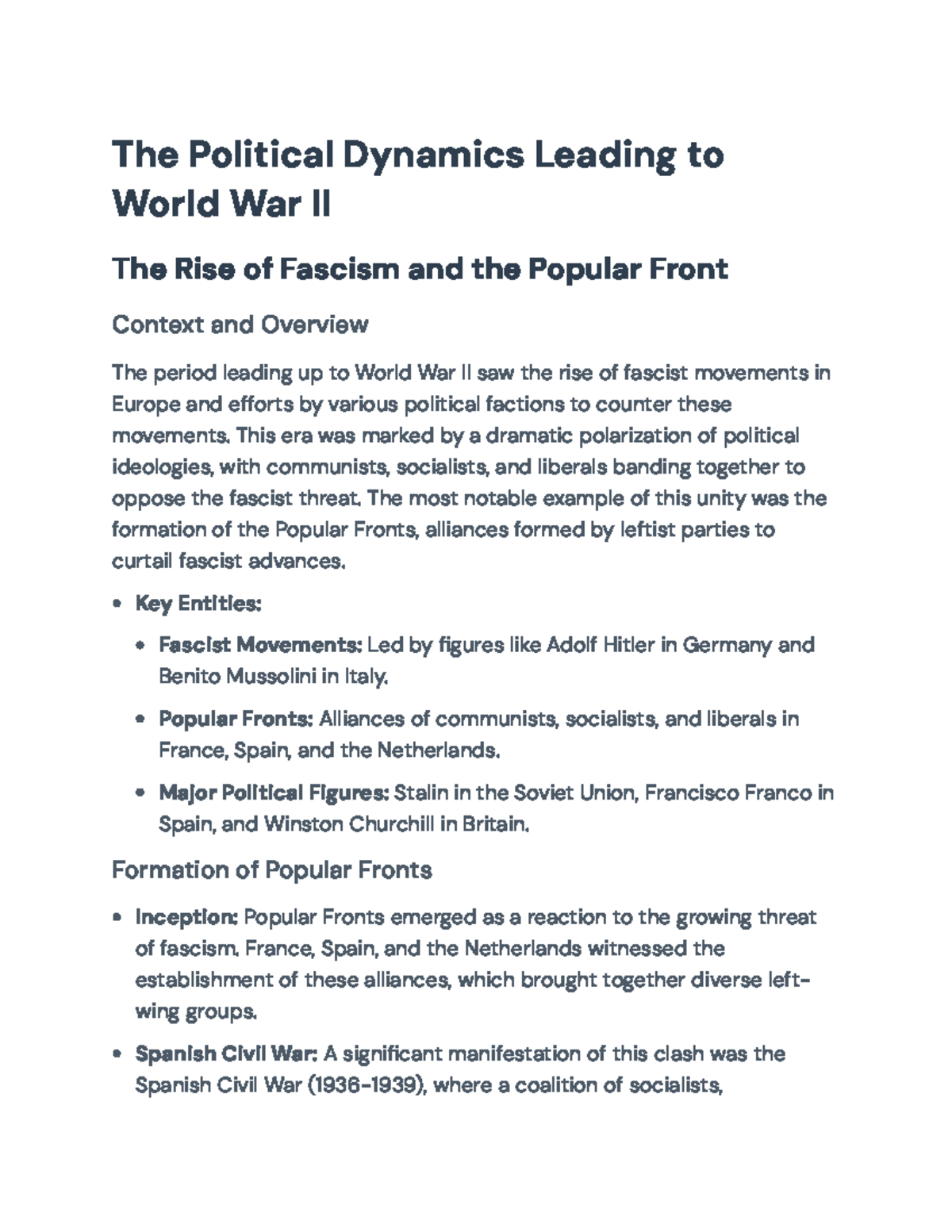 The Political Dynamics Leading to World War II: Fascism and Response ...