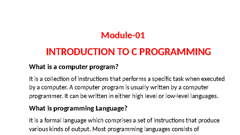 Introduction to C Programming (CS101 - Unit 1) - Studocu
