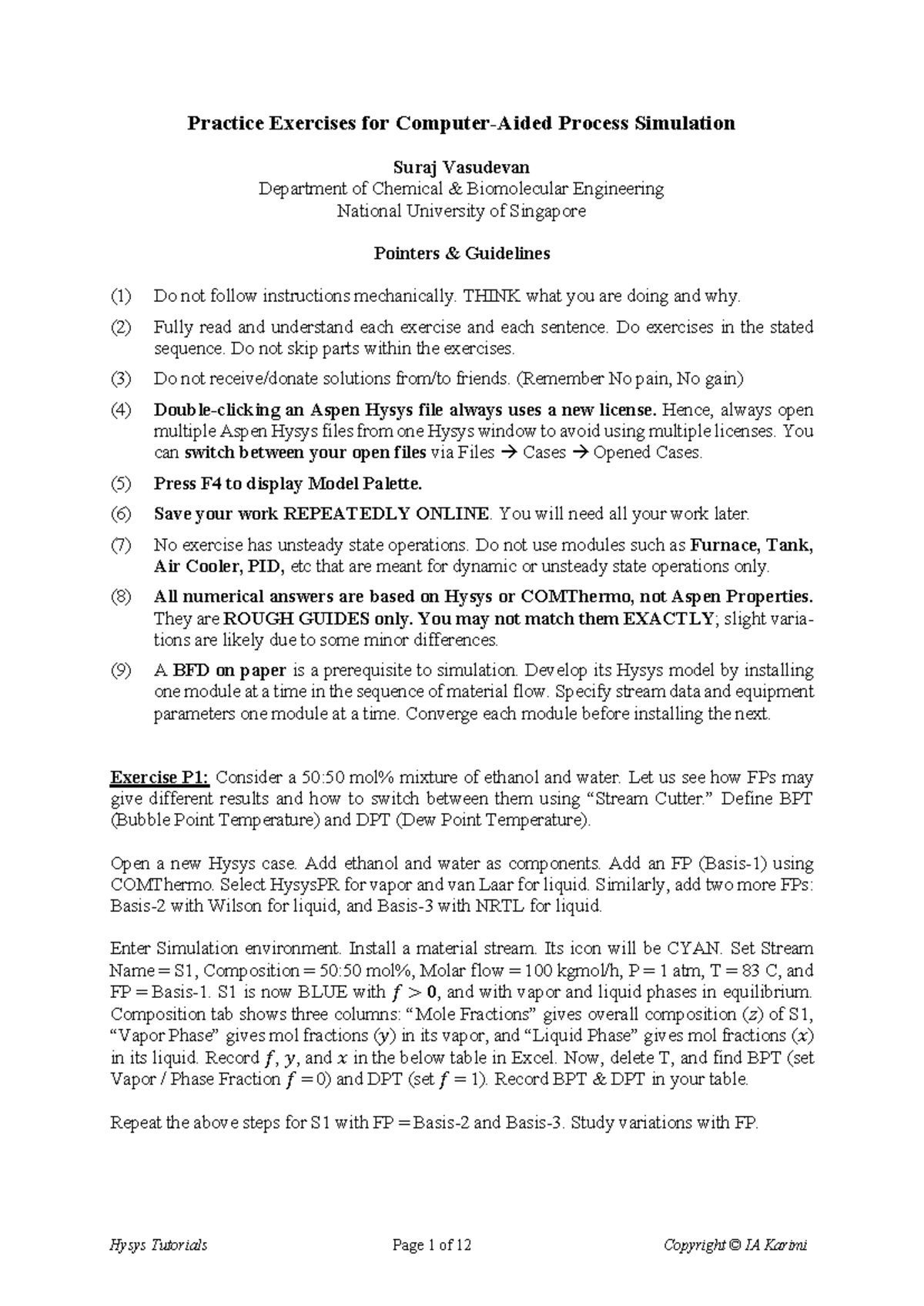 Practice Exercises for Process Simulation (CHEM 2025) - Studocu