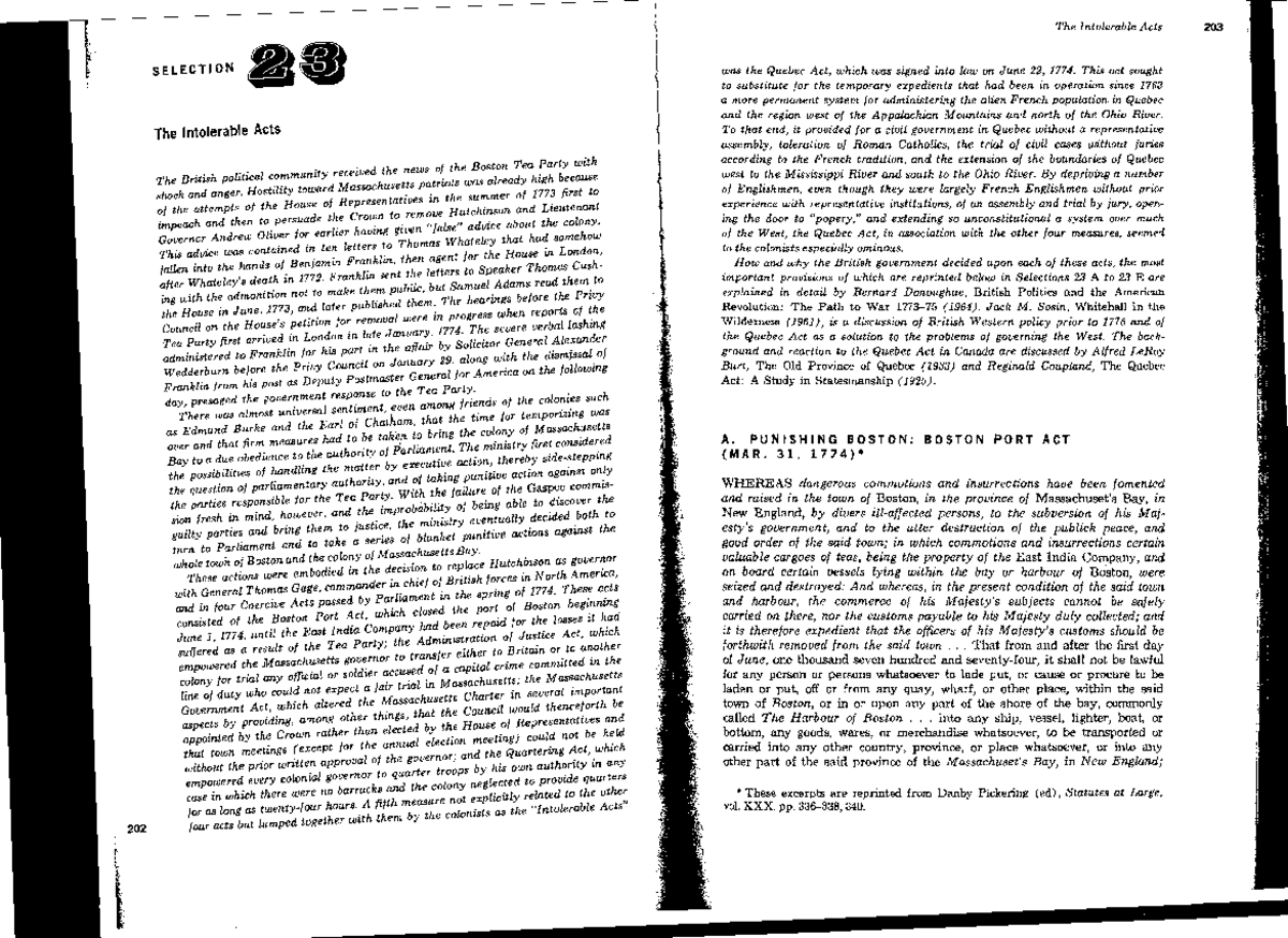 The Intolerable Acts: Impacts on Governance in Massachusetts Bay 203 ...