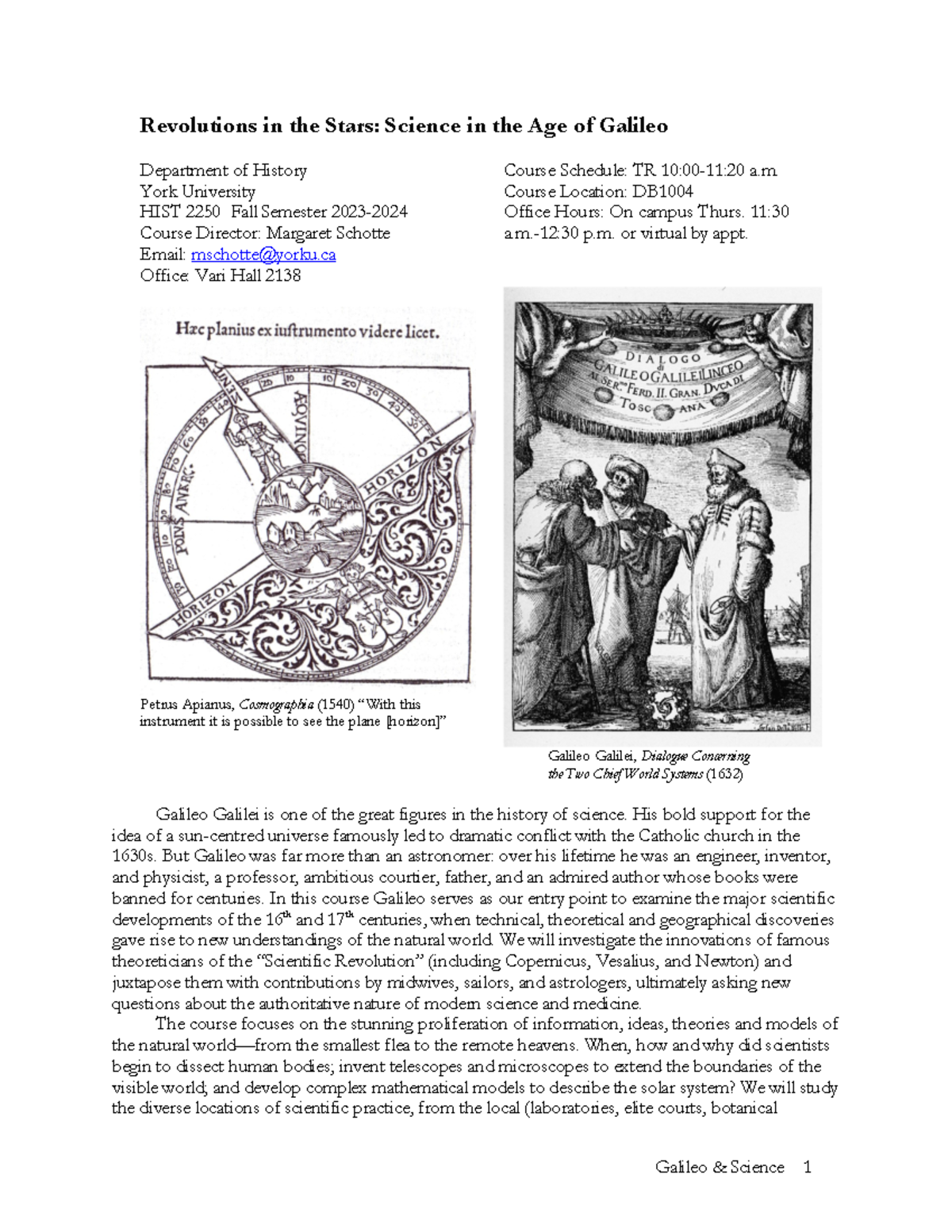 HIST 2250 Course Outline: Galileo and the Scientific Revolution Fall ...